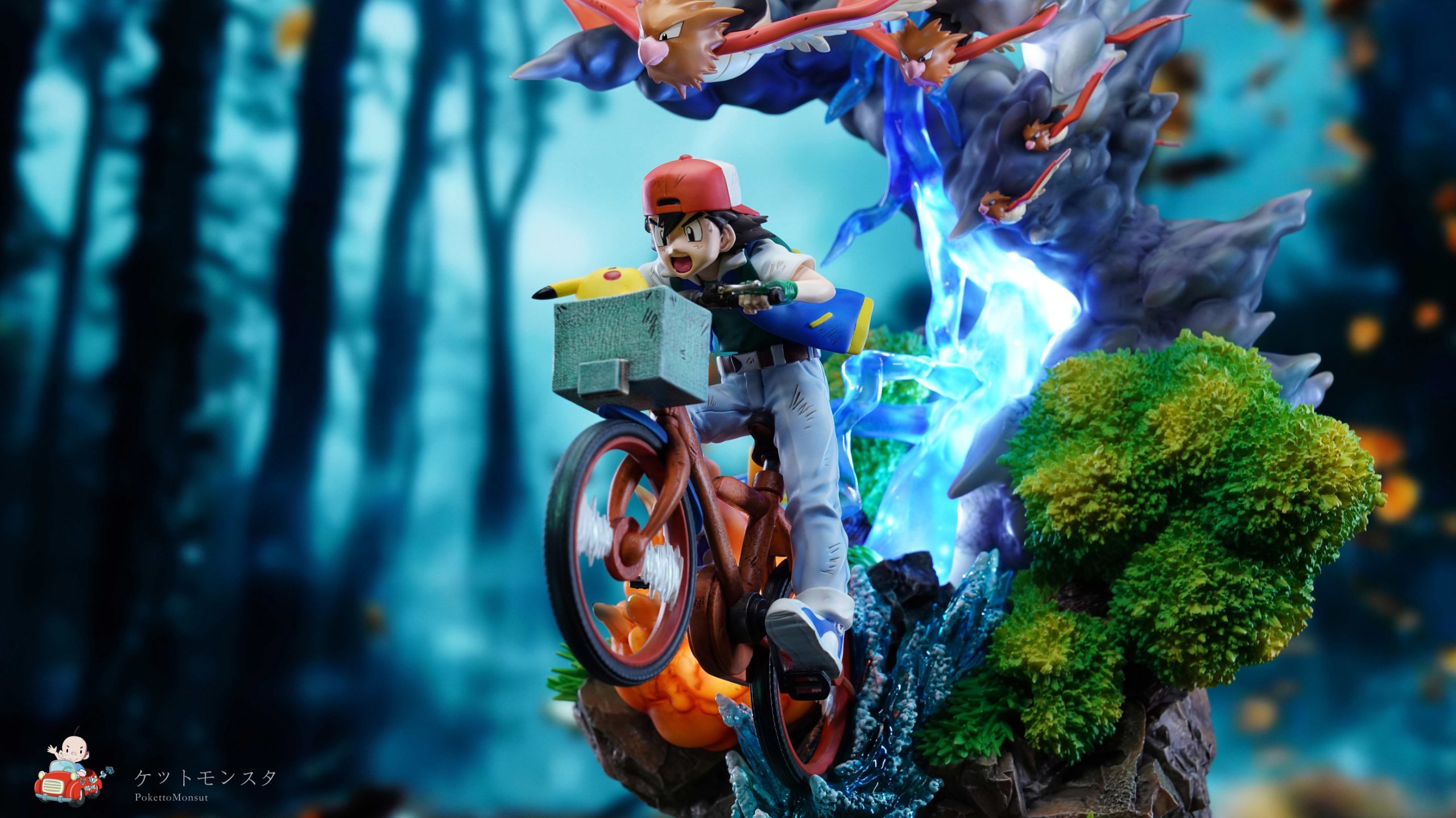 Riding Bike Ash Ketchum with LED – Pokemon Resin Statue – A.M ...
